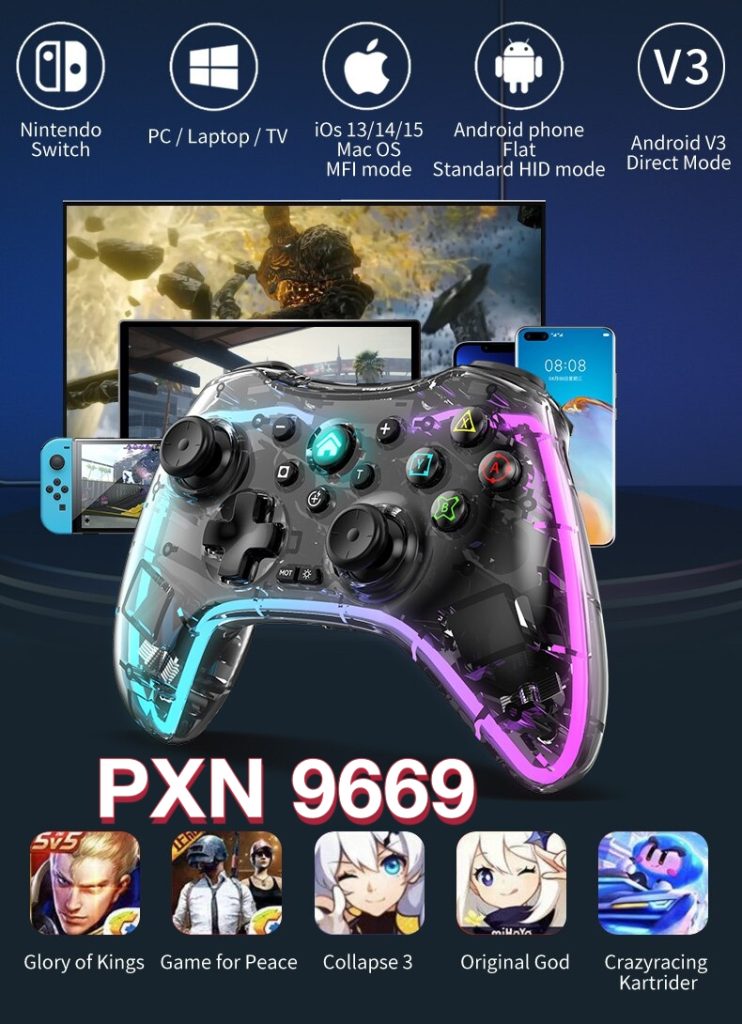 Tay game PS4 RGB PXN 9669 Rainbow Bluetooth cho PC / iOS / Android ...