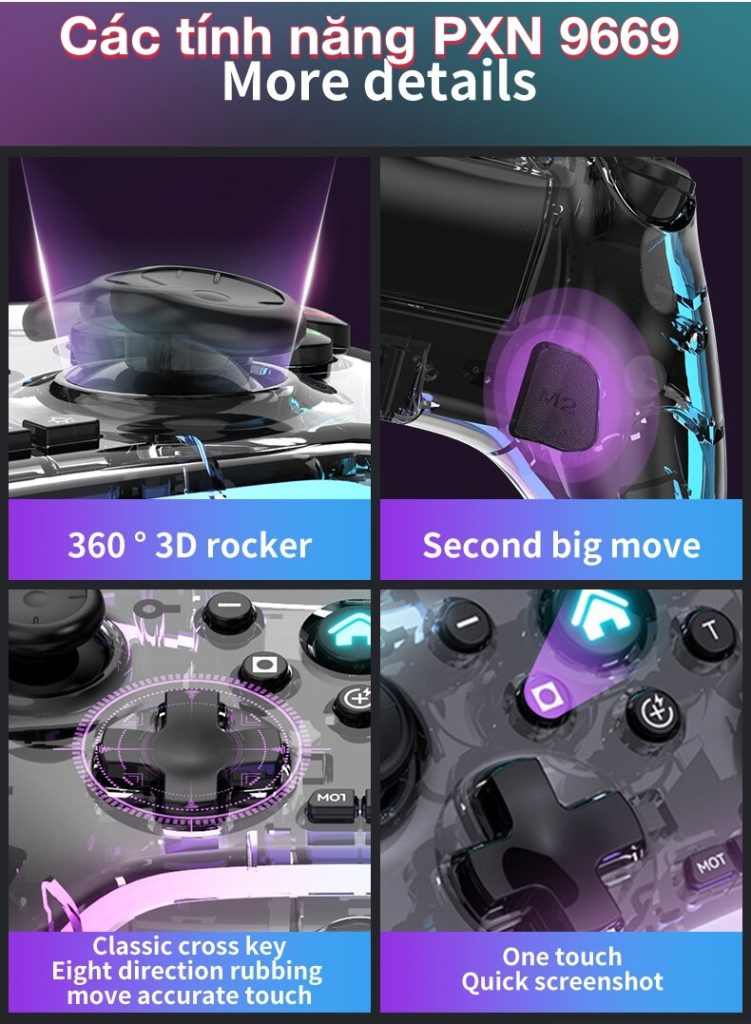 Tay game PS4 RGB PXN 9669 Rainbow Bluetooth cho PC / iOS / Android ...