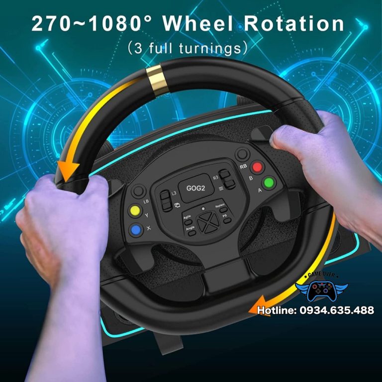 Vô lăng chơi game GOG R808 LED Racing Wheel - Số sàn , cần số rời , pedal kim loại (côn, phanh ...